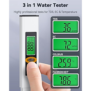 Pawfly 4 in 1 TDS Meter Digital Water Tester, TDS EC and Temperature (℃/℉) Meter, Fast Accurate Digital Water Tester, 0-9999 ppm Water Quality Tester for Drinking Water Tap Water Well Aquarium & Pool
