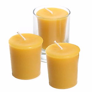 100% Pure Beeswax Votives Candles Organic Hand Made - 2" Tall, 1.5" Thick (Pack of 3) and Glass Votive Candle Holder