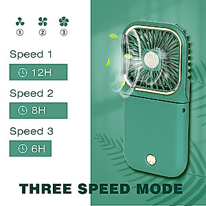 Portable Mini Fan Small Battery Operated Fan 5 in 1 as Power Bank,Phone Holder,Handheld Fan,Desk Fan, USB Rechargeable Personal Hand Fans,3000 mAh Power Bank,3 Speed Adjustable, Neck lanyard, Green