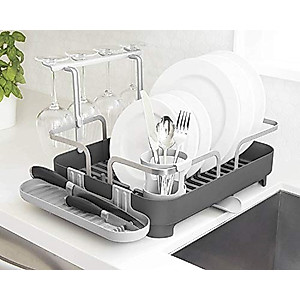 Umbra Holster Dish Rack– Molded Plastic Dish Drying Rack with Drainage Spout, Charcoal