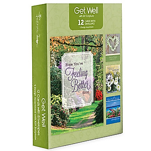 Paper Craft IG98641-RE Religious Get Well Soon Card Set with Envelopes, 12 Cards, 4.75'' W x 6.5'' H, Floral and Landscape Photography
