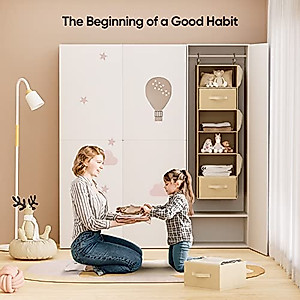 Pipishell Hanging Closet Organizer 6-Shelf, Hanging Shelves for Closet with 3 Removable Drawers & Side Pockets, Hanging Shelf Organizer for Bedroom or Garment Rack, 12'' x 12'' x 43.3'', Beige