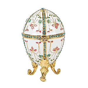QIFU-Hand Painted Enameled Faberge Egg Style Decorative Hinged Jewelry Trinket Box Unique Gift for Home Decor