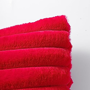 wyooxoo Pack of 2 Double-Side Faux Fur Plush Throw Pillow Covers 18x18 Soft Fluffy Striped Decorative Pillow Covers for Couch Sofa Bed Living Room (18"x18", Red)