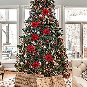 Wesail Christmas Tree Picks, Xmas Stem Red Poinsettia Flowers for Holiday Decorations, Buffalo Check Pattern Ornament for Xmas Tree Topper Decor, 4pcs per Pack