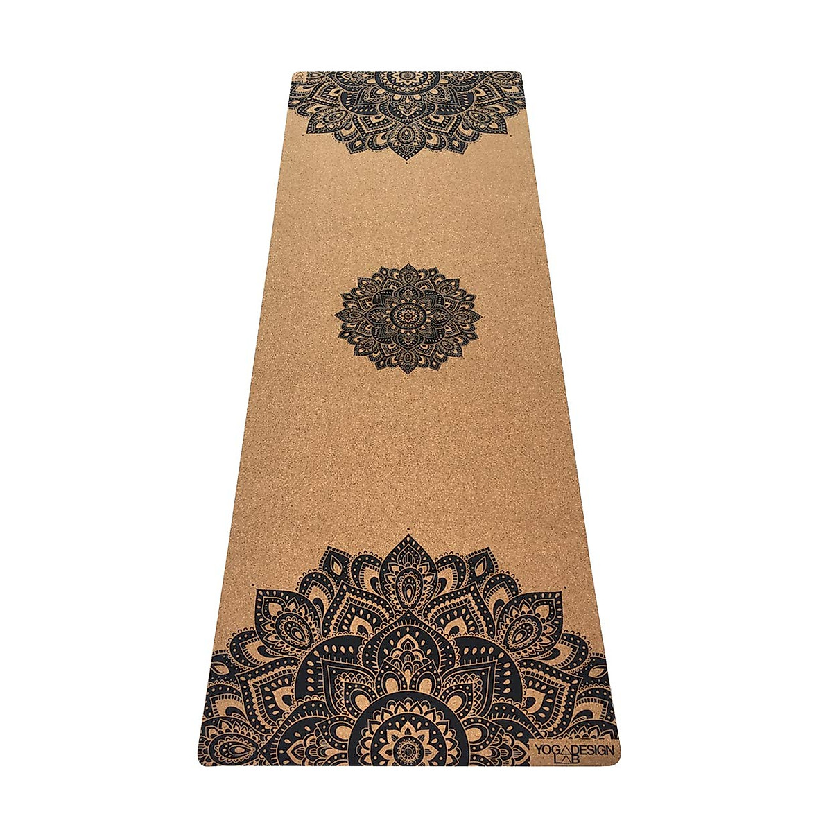YOGA DESIGN LAB | The Cork Yoga Mat | Eco Luxury | Ideal for Hot Yoga, Power, Bikram, Ashtanga, Sweaty Workouts | Studio Quality | Includes Carrying Strap! (Mandala Black, 1.5mm)