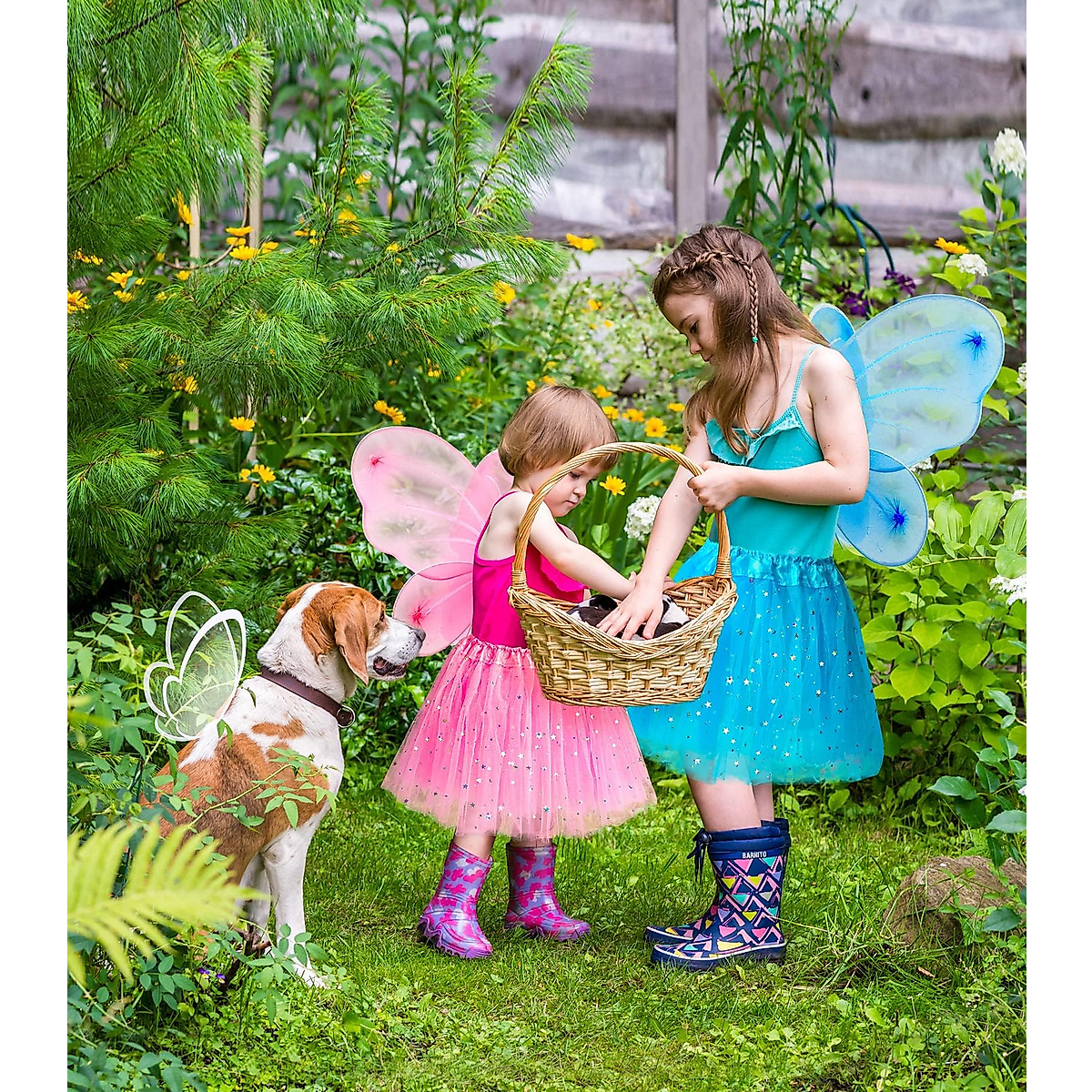 Princess Dresses for Girls Fairy Wings, BIBUTY Dress Up Clothes Pretend Play Costumes Trunk with 3 Sets of Princess Dress Up Shoes, Glitter Girls Tutu Skirts and Butterfly Wings, Toys for 3-6 yr Girls