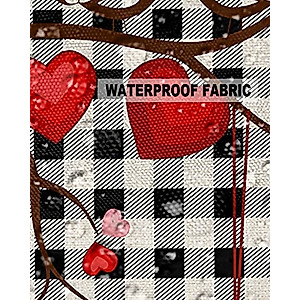 OComster Outdoor Pillow Covers Waterproof, Valentine's Day Throw Pillowcase Decorative Cover, Red Love Tree Bird Black White Plaid Garden Cushion Case Set of 2 for Sofa, Couch, Tent, Patio 16"x16"