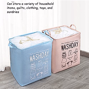 Shellconch Foldable Storage Bin Basket Laundry Basket，Foldable Fabric Storage Bin With Drawstring Cover。Dirty Clothes Hamper for Bedroom.（16.5L x 12.6W x 21.6H） (Pink)