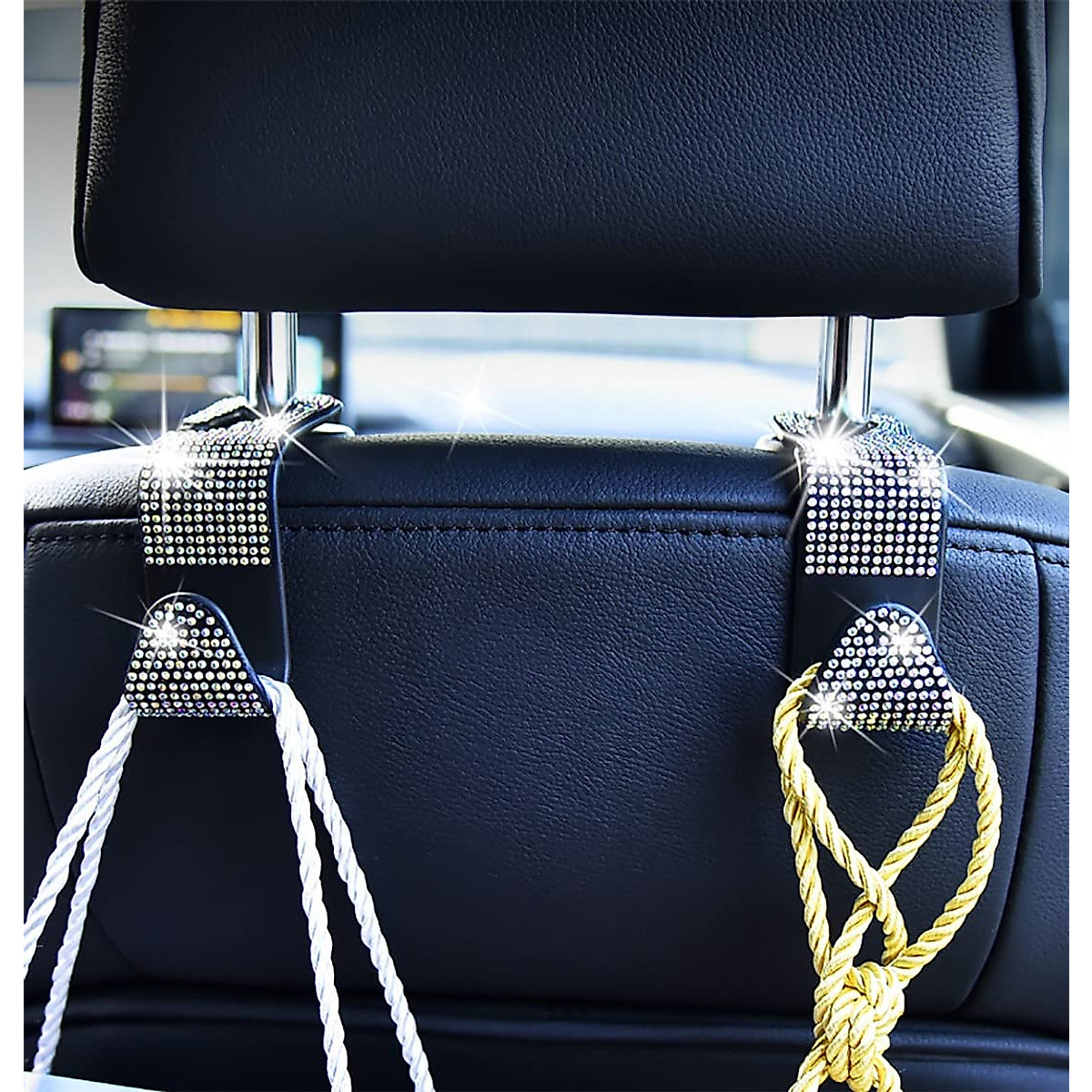 Gseigvee Car Back Seat Headrest Hooks 2 Pack,Car Hook for Purses and Bags, Bling Car Interior Accessories Multi-Color