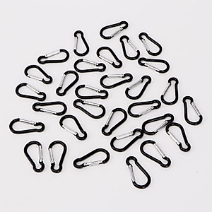 50pcs Spring Snap Hook Aluminum Carabiner Buckle Pack Mini Keychain Clip Lightweight D Shape Key Chain Clip Hook for Outdoor Camping Hiking Fishing Traveling, Black