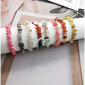 FINZOR 20Pcs Gemstone Bracelets Chakra Crystal Irregular Chips Beads Stretch Bracelets for Women Align Chakras/Conquer Fear/Increase Communication Reiki