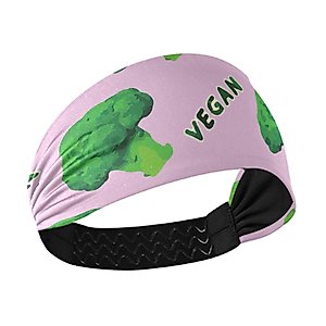 Unisex Workout Headbands Broccoli-Vegan-Green-Pink Elastic Yoga Sweatband Stretchy Sports Hairband