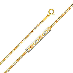 The World Jewelry Center 14k REAL Tri Color Gold Flower in Heart Pendant with 1.5mm Diamond Cut Chain Necklace - 22"