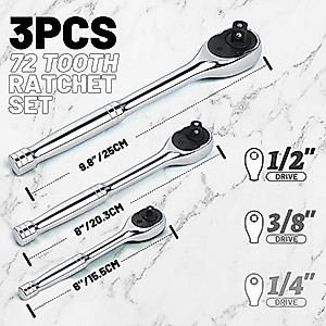 UYECOVE 3-Piece Ratchet Set, 1/4", 3/8", 1/2", Chrome Steel, Blue