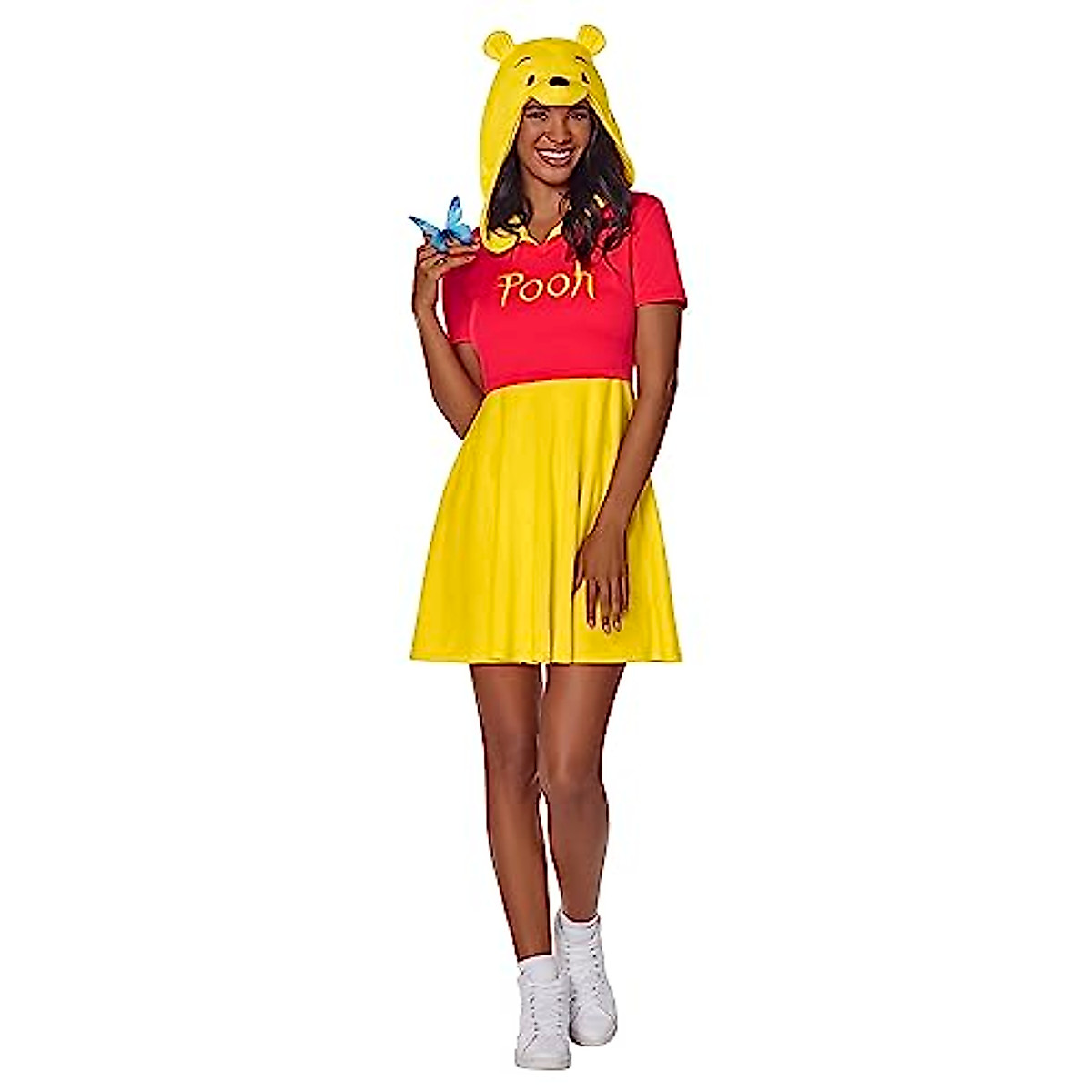 Spirit Halloween Winnie the Pooh Adult Dress Costume | Officially licensed | Disney | Dress with attached hood | Easy Dress Costume - Small