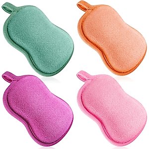 Tatuo 4 Pieces Baby Bath Sponge Cotton Baby Sponge Soft and Absorbent loofah for Kids Babies Men Women(Red, Purple, Green, Orange)