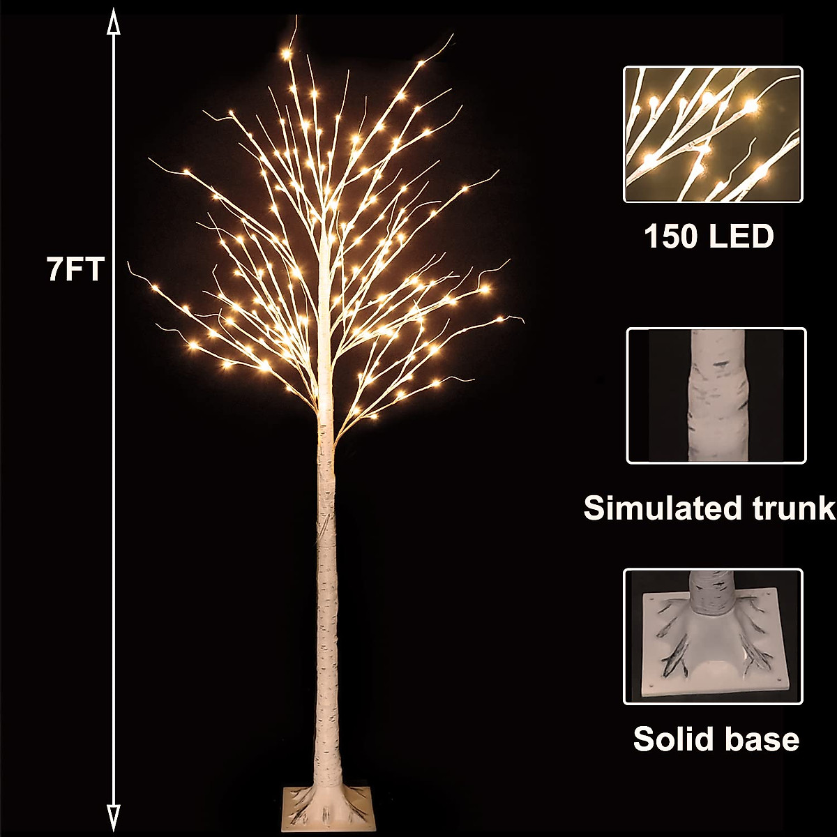 7FT Lighted Birch Trees for Decoration Outside, 150 LED White Tree with Warm White Lights, Artificial Christmas Birch Branches for Party Holiday Wedding Thanksgiving Garden Home Porch Decor
