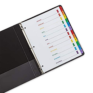 Blue Summit Supplies 12 Month Dividers for Binders, Jan to Dec Monthly Tabs, Includes Customizable Table of Contents Index, 6 Sets