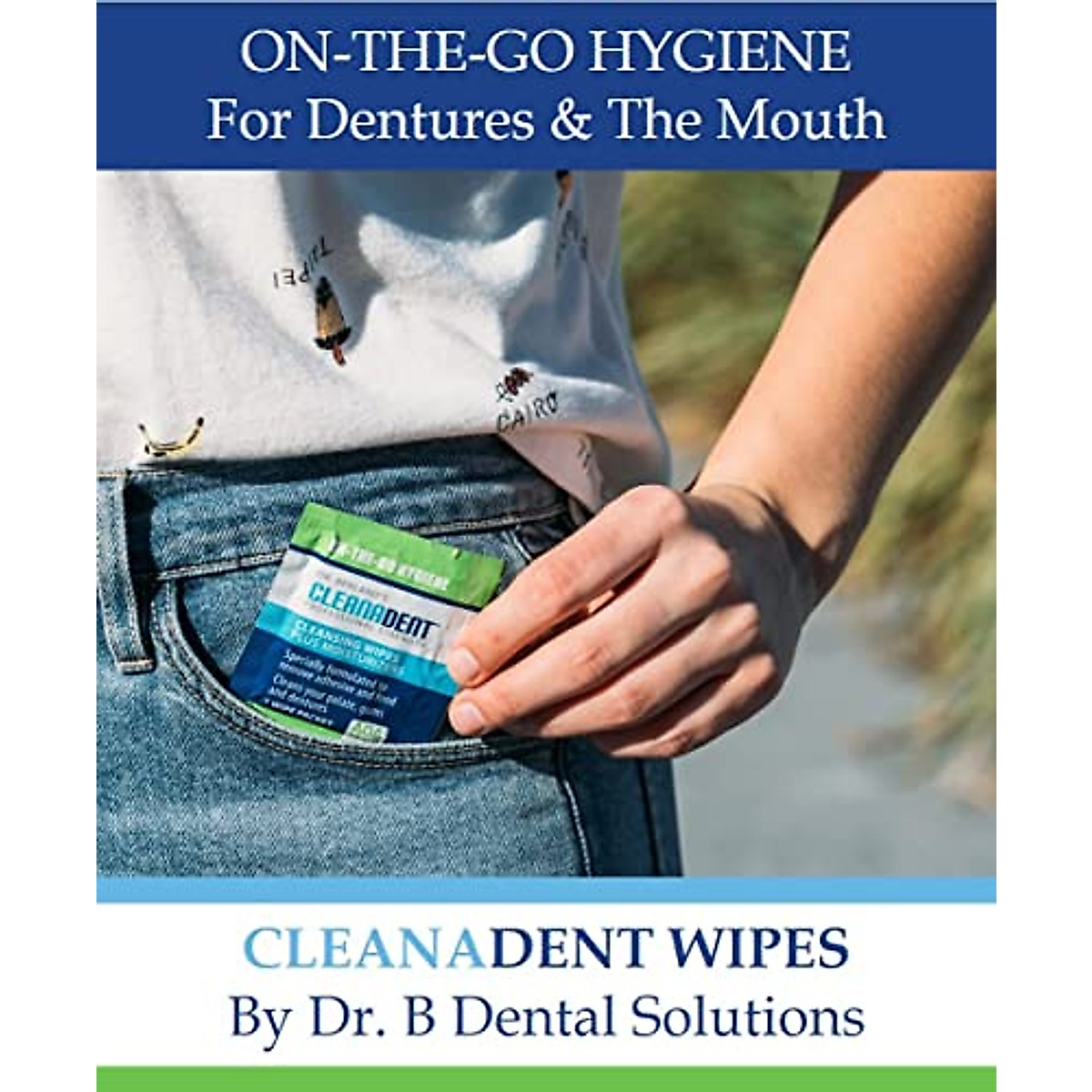 Dr. B Dental Solutions Cleanadent Dental Wipes, Denture Cleaner Removes Adhesives, Food, Stains, and Odor 30 Count Pack of 2