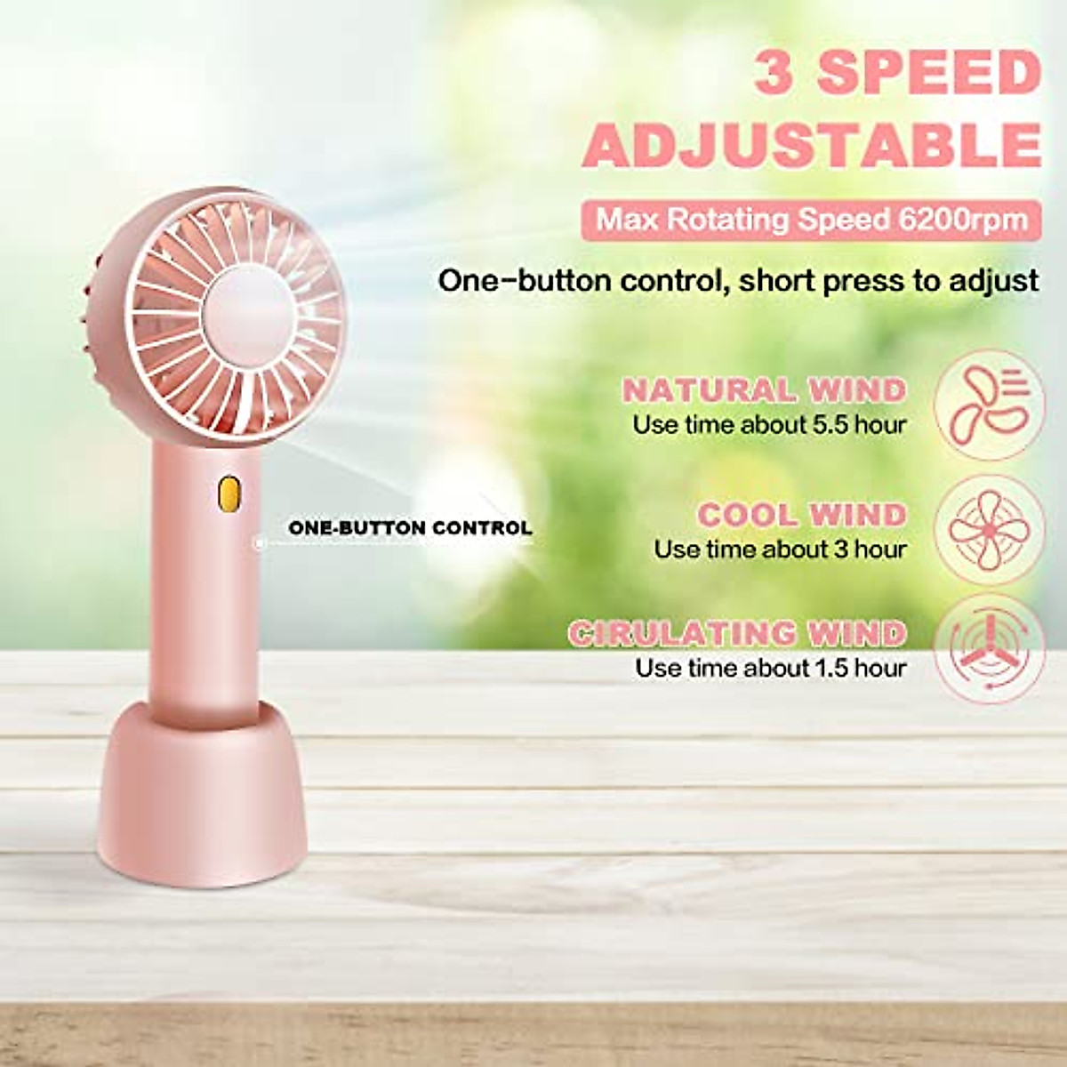 Mini Handheld Fan, Mini Portable Fan with 3 Speeds, USB Charging Personal Small Desk Fan with Base Ladies Mini Makeup Fan，Mini Fan Battery Operate for Girl Women Men Outdoor, Indoor,Travel (pink)