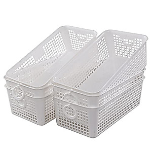 Tstorage Slim Plastic Storage Baskets with Circles, Plastic Desktop Pencil Baskets, 6 Packs
