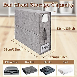 BUFOR Sheet Organizer for Linen Closet, Foldable Bed Sheet Organizers and Storage, (Queen & King Size) Sheet Storage Box (Grey, 4 PACK)