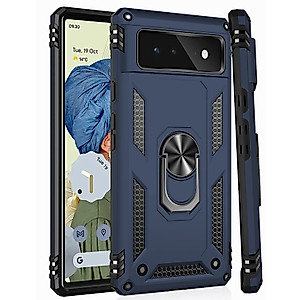 IKAZZ Suitable for Google Pixel 6 Case,Military Grade Shockproof Heavy Duty Protective Phone Cover Pass 16ft Drop Test with Magnetic Kickstand Car Mount Holder Blue