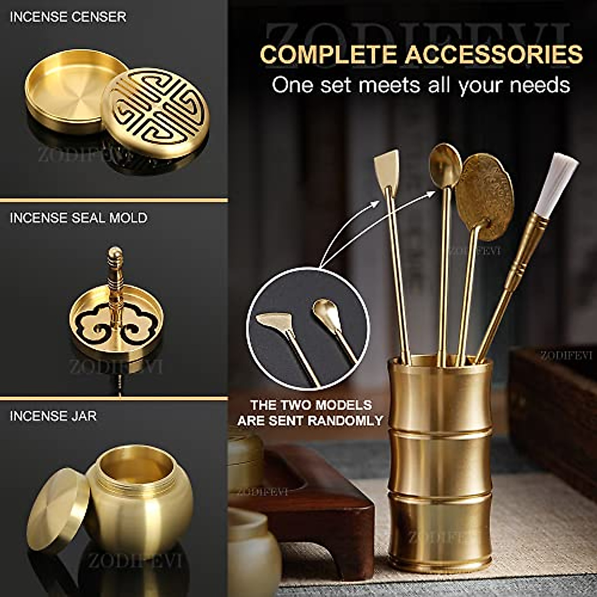 ZODIFEVI 11 Pcs/Set Brass Incense Making Kit Incense Mold Tool, DIY Backflow Tower Incense Cone Molds,Spoon, Press, Shovel, Brush, Bottle Ideal for Yoga Meditation Home Fragrance