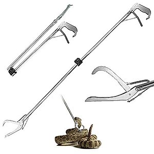 IC ICLOVER Snake Tong 52’’ Heavy Duty Professional Foldable Stainless Steel Snake Catcher Tools Reptile Grabber with Spring, Serrated Jaw, Self Lock Design-Perfect for Moving Rattle Snakes Reptiles