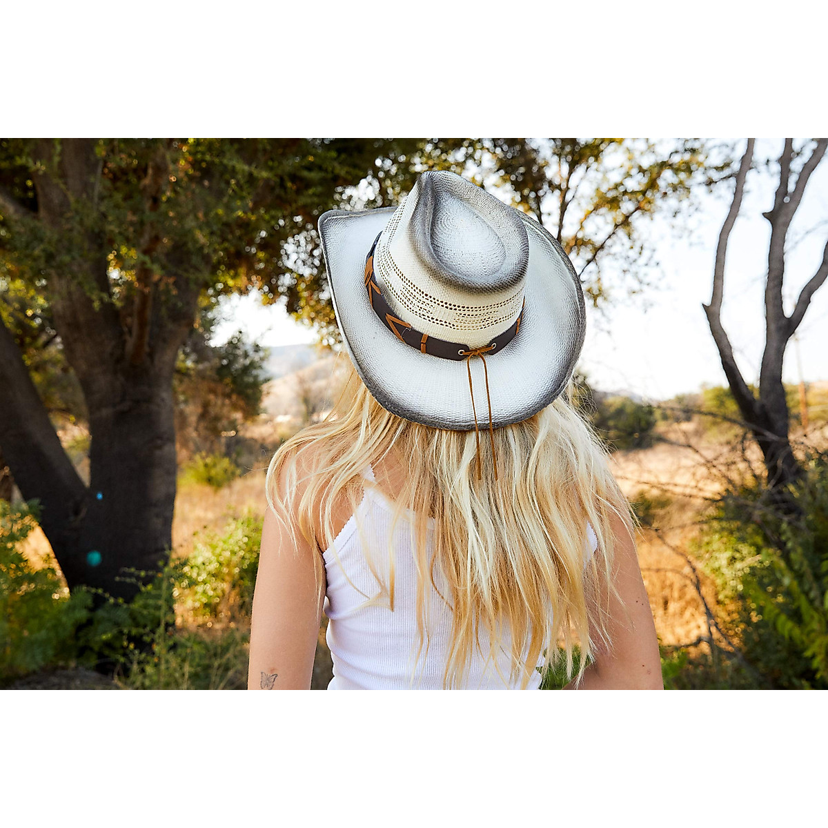 Enimay Western Outback Cowboy Hat Men's Women's Style Straw Felt (Beige/Brown Bullhead)