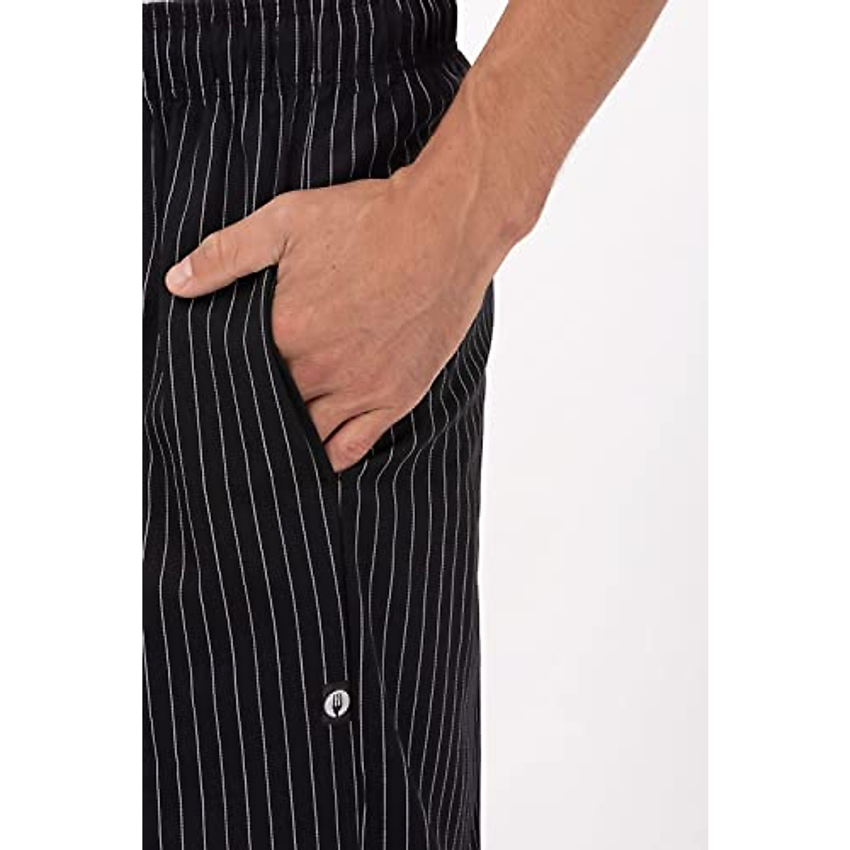 Chef Works Men's Designer Baggy Chef Pants, Black W/ Wht Pinstripe, X-Large