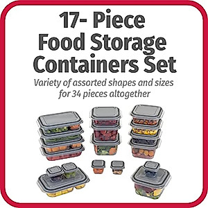 GoodCook EveryWare Set of 17 BPA-Free Plastic Food Storage Containers with Lids (34 Pieces Total), Clear/Grey