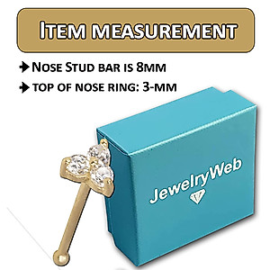 JewelryWeb Solid 14ct Yellow Gold 3 mm 20 Gauge 3 stone CZ Cubic Zirconia Simulated Diamond Nose Stud Ye (Yellow Gold) Jewelry Gifts for Women
