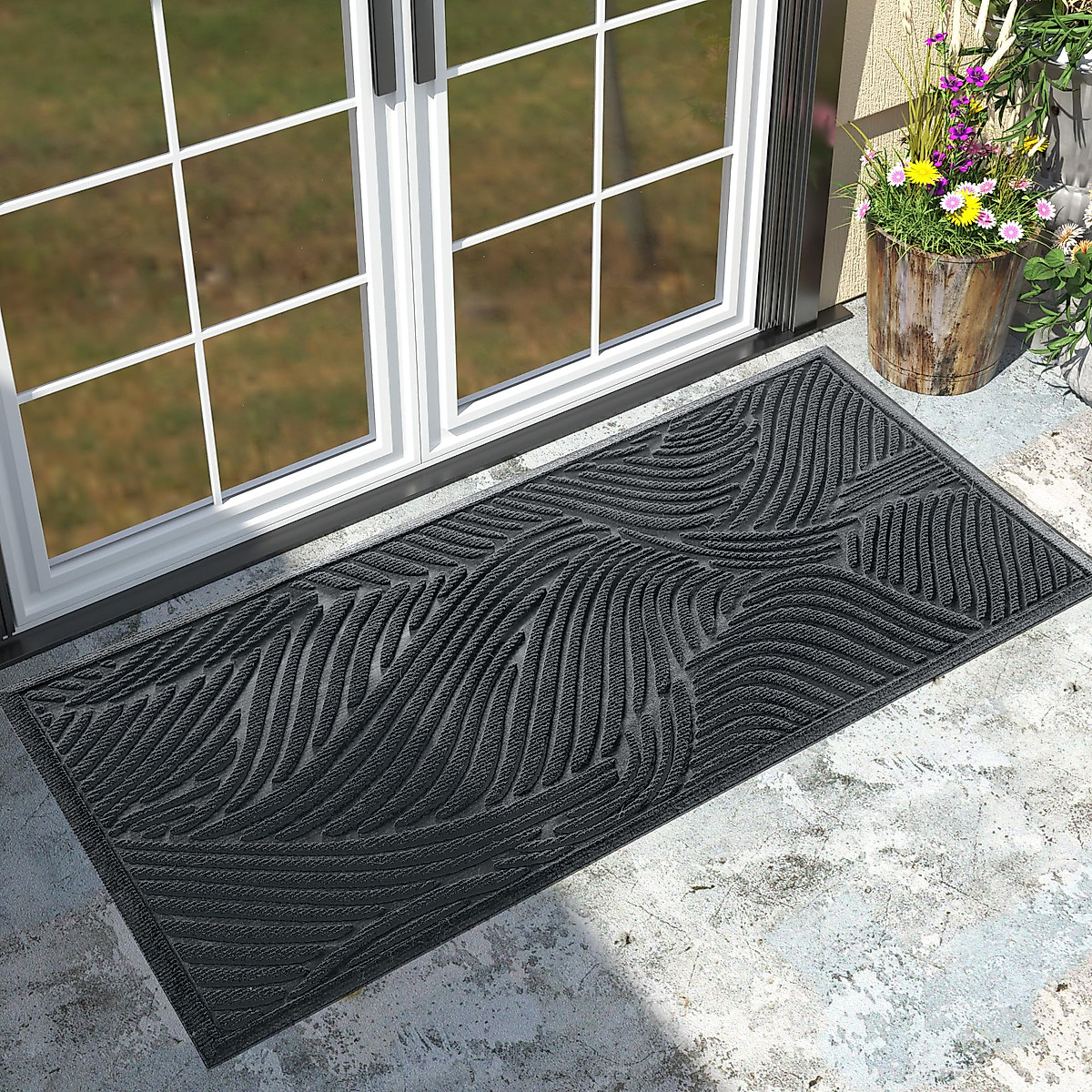 Yimobra Front Door Mat Outdoor Entrance, Ultra Water Absorbent, Heavy Duty Patio Guard Welcome Matt, Non-Slip Rubber Backing, Easy Clean Shoe Scraper, Indoor, Entryway, 47x24 Inch, Dark Grey