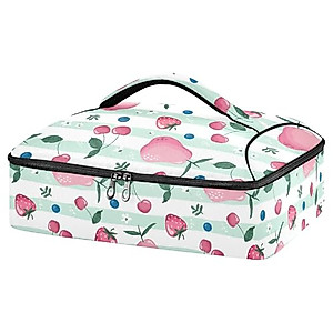 Kcldeci Insulated Thermal Food Carrier Insulated Casserole Carrier for Hot or Cold Food,Fruit Berry and Blossom Insulated Tote Bag for Potluck Cookouts Parties Picnic,Lasagna Lugger