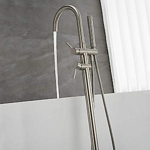 Artiqua Freestanding Tub Filler Bathtub Faucet Brushed Nickel Floor Mounted Faucets with Handheld Shower