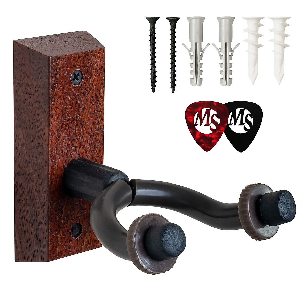 Mainstream Source® Guitar Hanger Cradle and Wall Mount – Guitar Hanger Wall Mount with Padded Cradle and Large Wooden Base, Great for Electric, Bass, or Acoustic Guitars (Rosewood, Pack of 1)