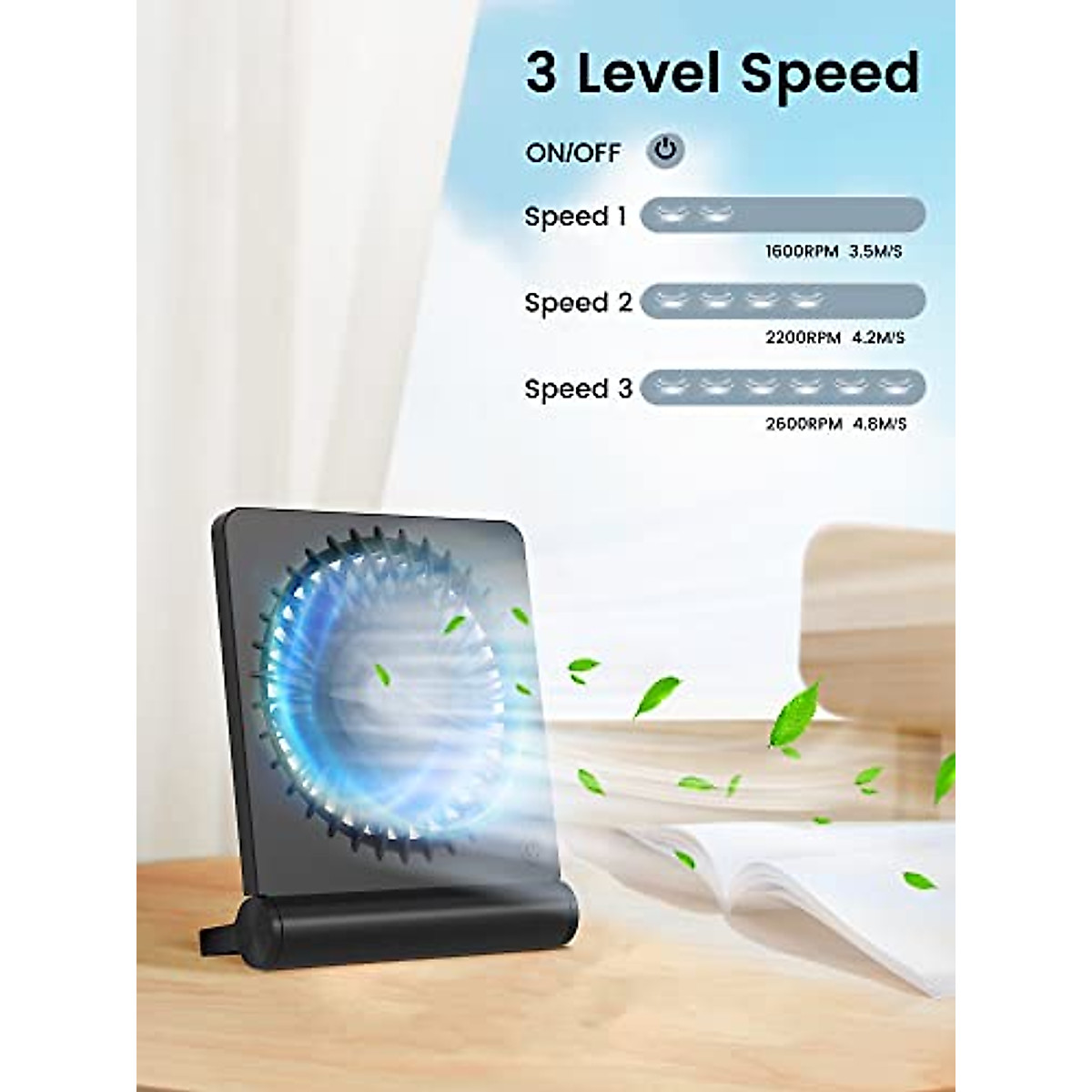 FERRISA Desk Fan, Small But Powerful, Portable Fan Battery Operated, 220° Tilt Folding Ultra Quiet mini Personal Fan, Strong Wind, 3 Speed Adjustable For Home Office Desktop Travel Camping (Black)