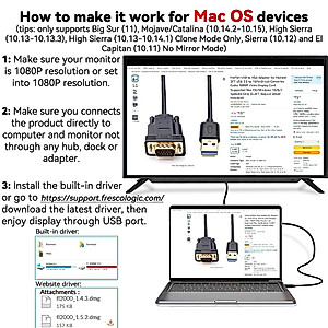 Herfair USB to VGA Adapter for Monitor 3FT USB 3.0 to 15Pin D-sub Converter Cable 1080P Video Display Cord Supported Mac OS/Windows 10/8/7 Systems Only (3.2FT, Require Driver Installed)