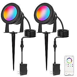 Tsanhoo Spot Lights Outdoor, 15W Waterproof Spotlights for Yard, RGBW Outdoor Spotlight,Low Voltage Landscape Lights, Intelligent Dimming APP Control Outdoor Led Spotlight (Without Remote Control)