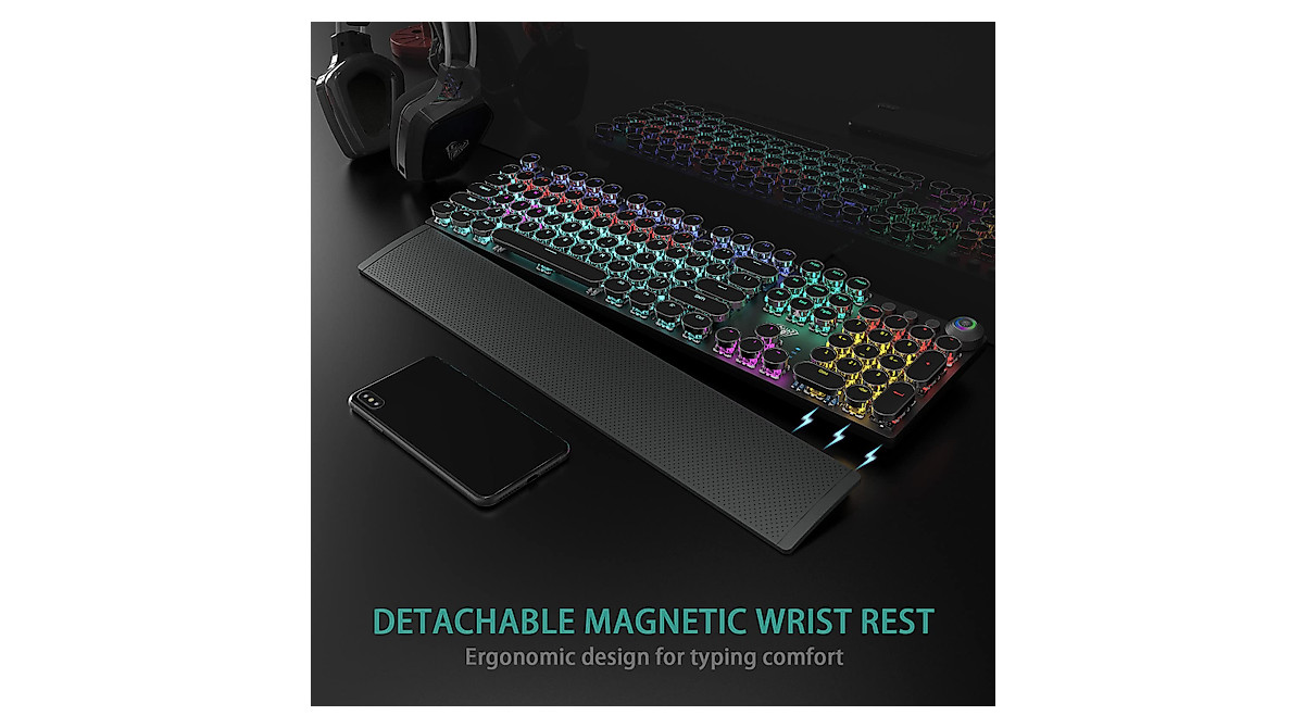 AULA F2088 Typewriter Style Mechanical Keyboard,Rainbow LED Backlit ...