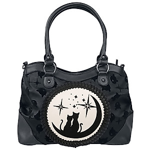 Lost Queen Women's Purse Handbag Shoulder Bag | Gothic Dark Goth Victorian (Black Cats Lunar Sisters)