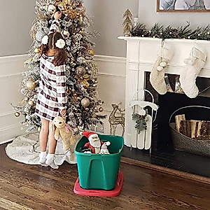 HOMZ 18 Gallon Stackable and Nestable Heavy Duty Plastic Holiday Storage Container with 4 Way Handles for Organizing, Green/Red, (4 Pack)