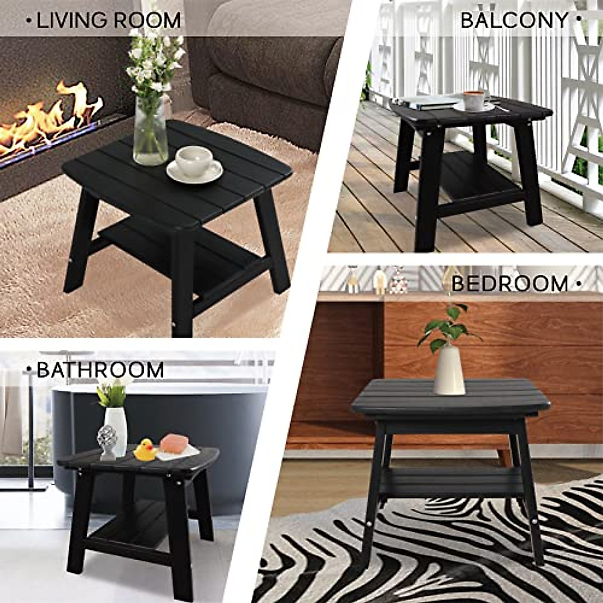 BIVODA Adirondack Table, 20 inch Outdoor Side Table with Storage Shelf, 2-Tier HDPE Patio End Table, Easy Maintenance & Weather Resistant, Modern Side Table for Living Room,Patio, Pool, Porch