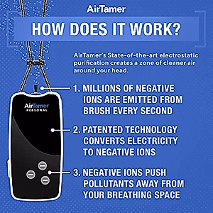 AirTamer A310 Rechargeable Personal Air Purifier, Proven Performance, Virus and Pollutant Tested*, Black with Metal Travel Case