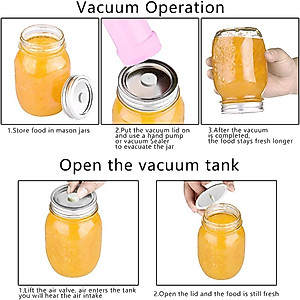 SOCTKE Mason Jar Vacuum Sealer Set,6PCS Stainless Steel Lid SplitType with Vacuum Valve,with Leak proof & Airtight Seal Features,Use for Food StorageFreshFermentation(with Hose and Manual Vacuum