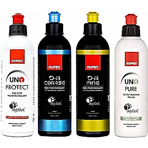 RUPES The Clean Garage New DA System Combo Kit | 4 250ml Bottles | Polish & Compound| Clean Garage Decal Included
