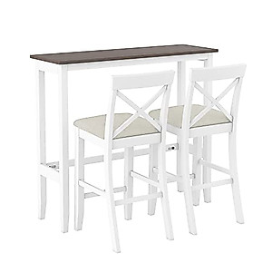 Polibi 3-Piece Bar Height Dining Set with 48”Rectangular Bar Table and 2 Padded Chairs for Dining Room Kitchen Breakfast Nook, Cherry+White