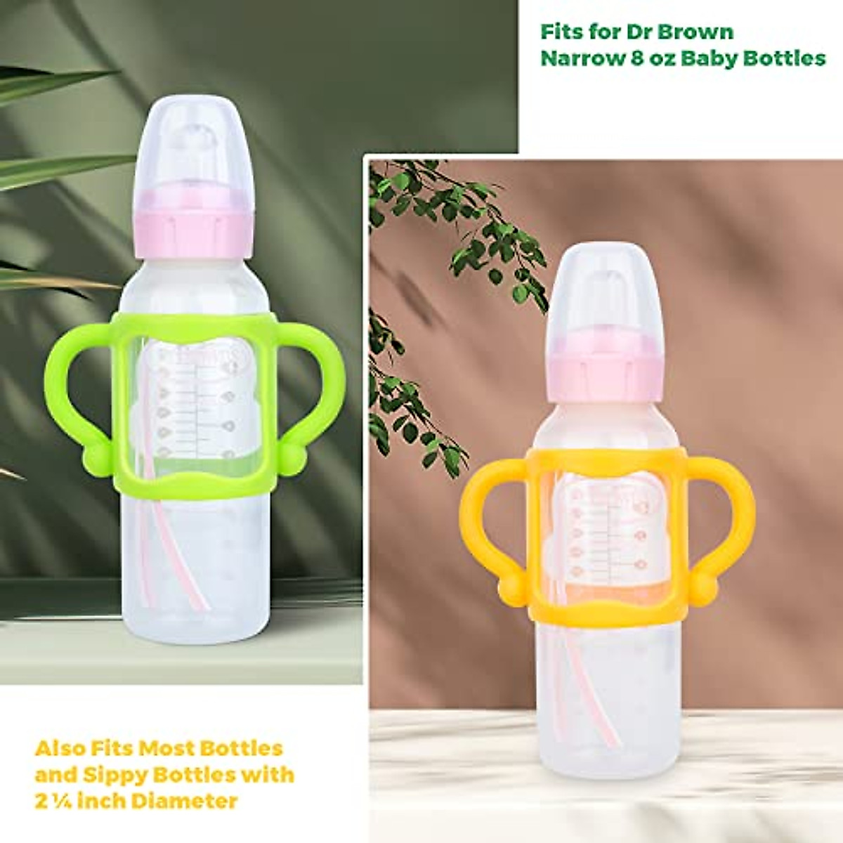 4Pack Bottle Handles for Dr Brown Narrow Baby Bottles, Baby Bottle Holder with Easy Grip Handles to Hold Their Own Bottle, Silicone Hands Free Bottle Feeder,